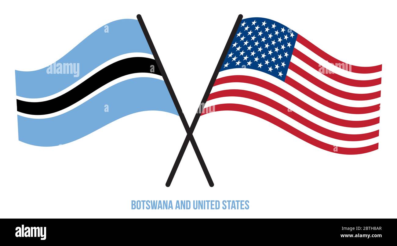 Botswana and United States Flags Crossed And Waving Flat Style ...