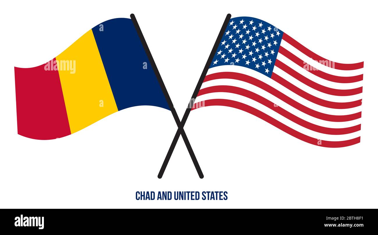 Chad and United States Flags Crossed And Waving Flat Style. Official ...