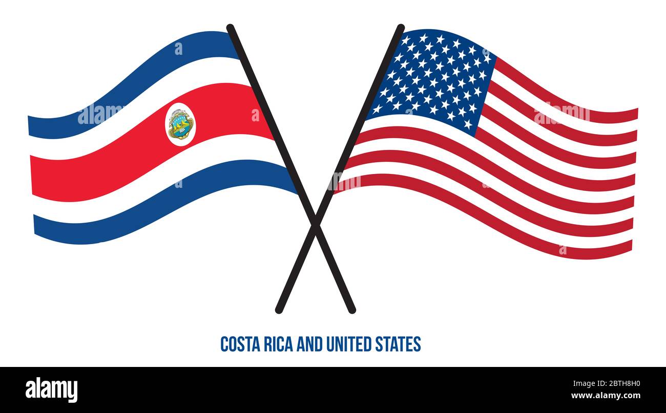 Costa Rica and United States Flags Crossed And Waving Flat Style ...