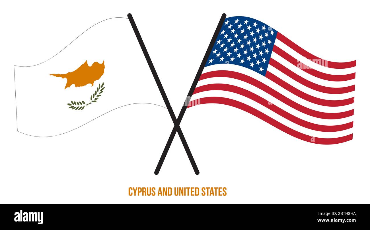 Cyprus and United States Flags Crossed And Waving Flat Style. Official ...