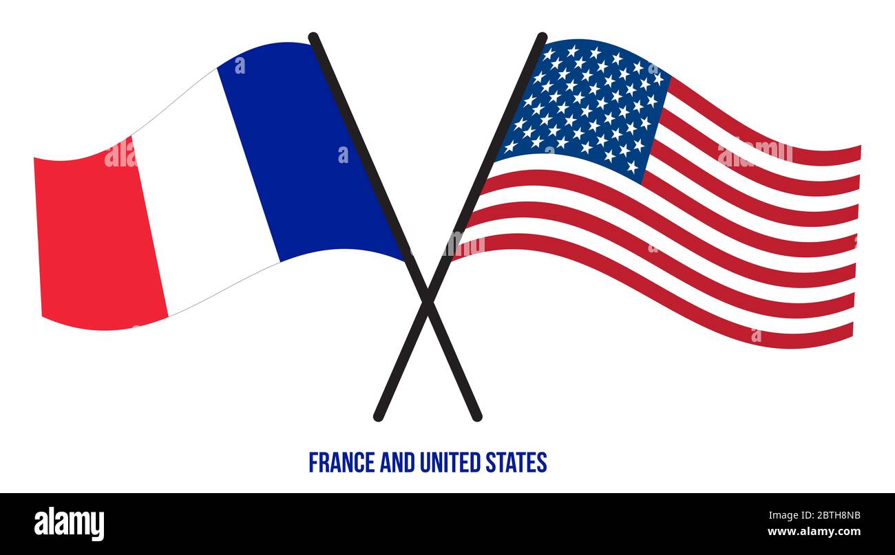 France and United States Flags Crossed And Waving Flat Style. Official ...