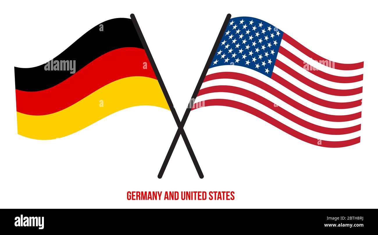 Germany and United States Flags Crossed And Waving Flat Style. Official ...