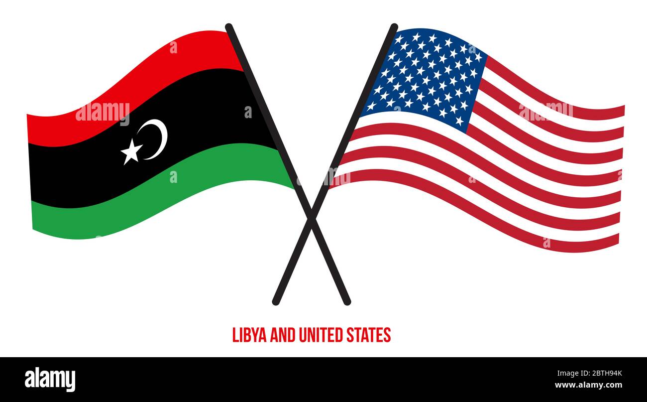 Libya and United States Flags Crossed And Waving Flat Style. Official ...
