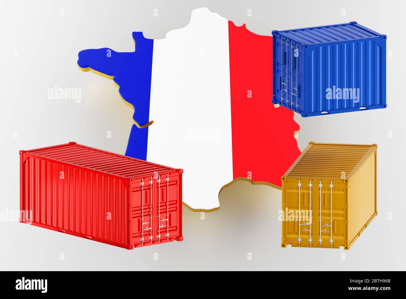 3D map of France. Freight shipping in containers. Export from the country in containers. 3d ...