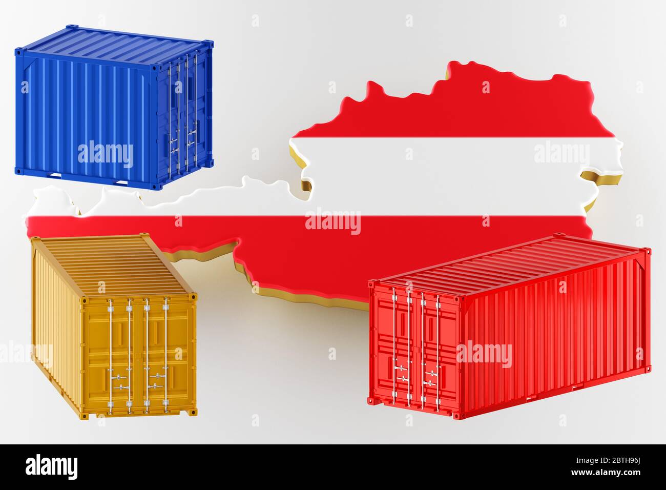 Austria map image with flag. Freight shipping in containers. Export from the country in ...