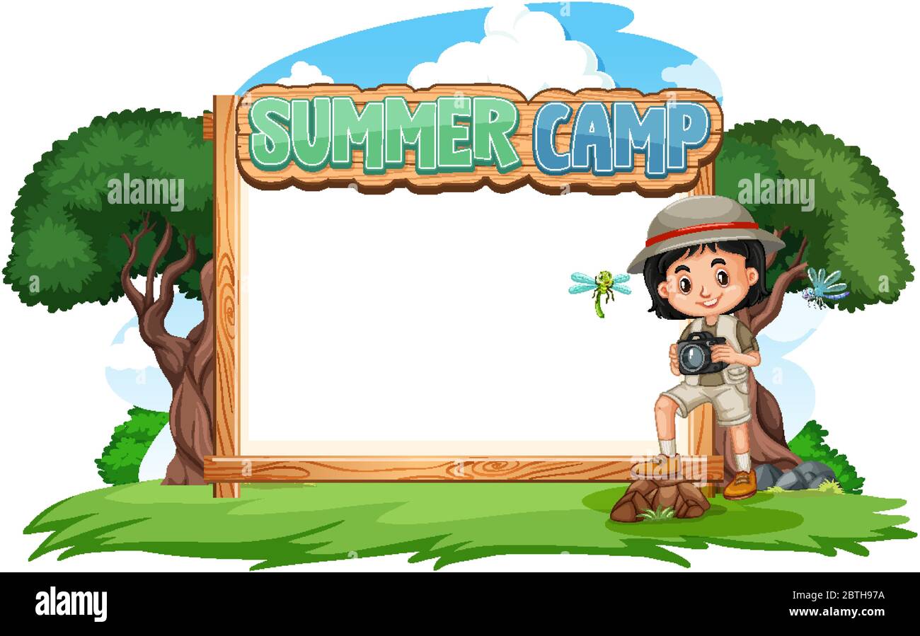 Border template design with girl at summer camp illustration Stock ...