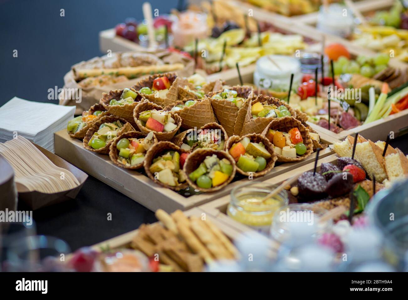 food and snacks on buffet table Stock Photo - Alamy