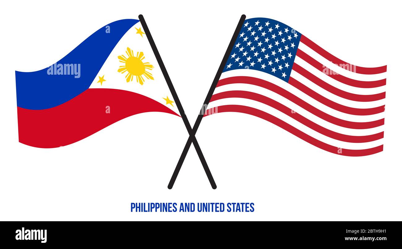 Philippines and United States Flags Crossed And Waving Flat Style ...