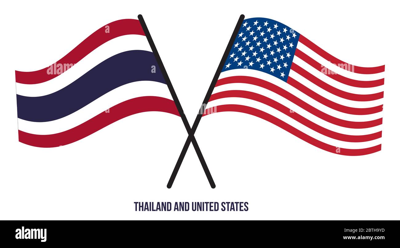 Thailand and United States Flags Crossed And Waving Flat Style ...