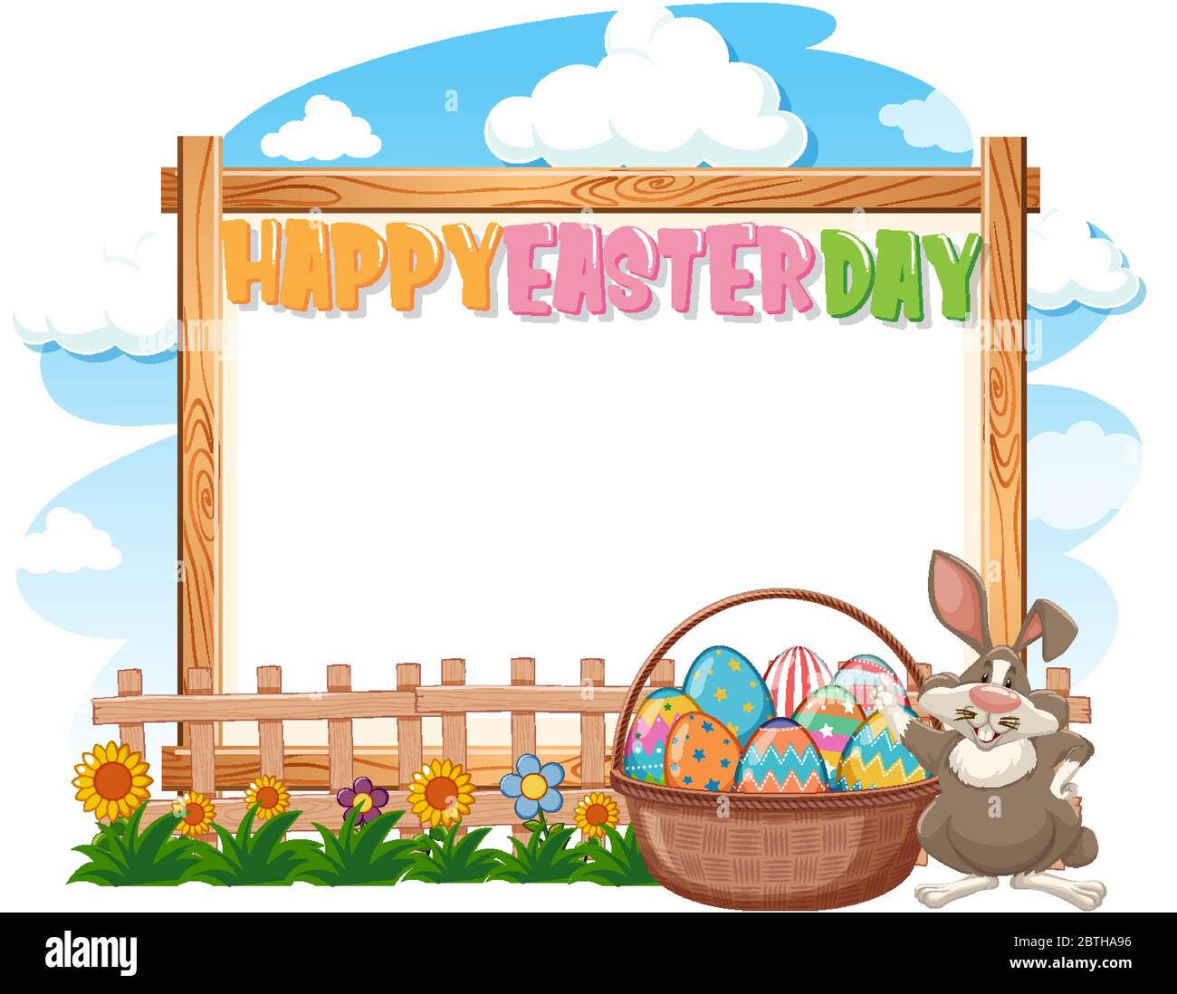 Border template design with easter bunny and eggs illustration Stock ...