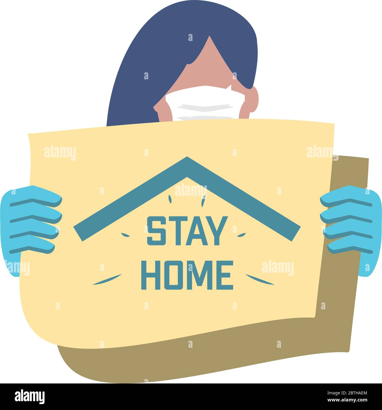 stay at home campaign, woman wearing a face mask vector illustration ...