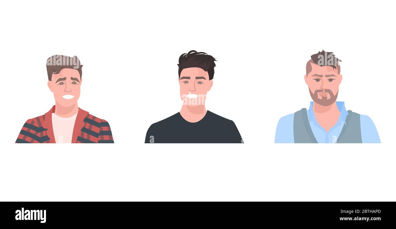 set young men face avartars male cartoon characters portrait collection ...