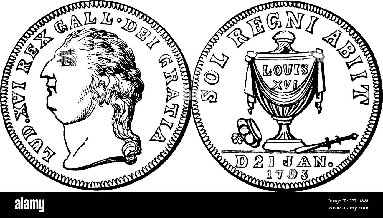 An illustration of Louis XVI Memorial Medal, vintage line drawing or ...