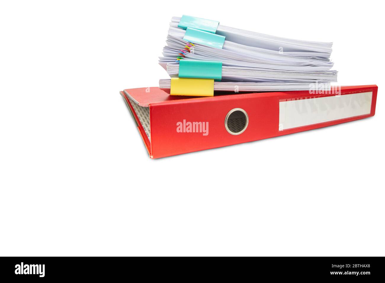 close up folder document and Stack of papers isolated on white ...