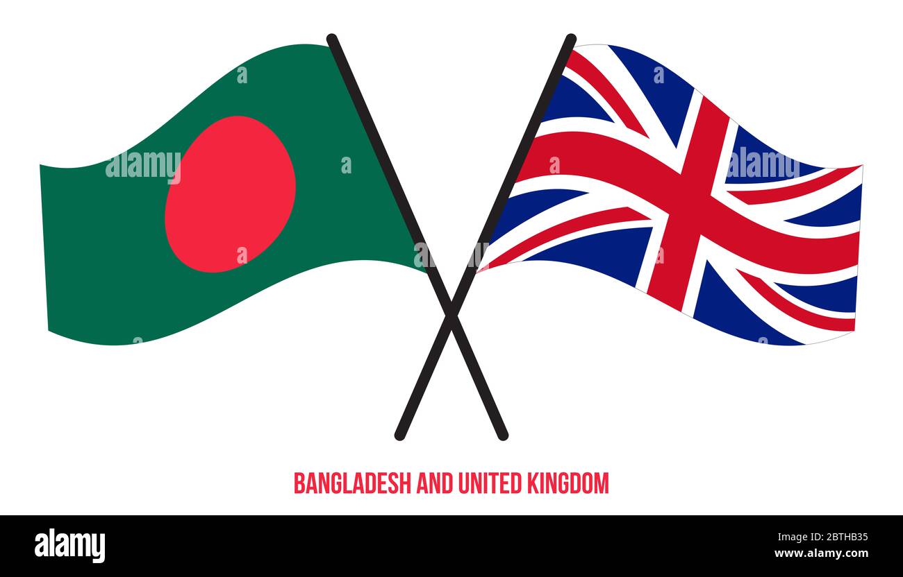 Bangladesh and United Kingdom Flags Crossed And Waving Flat Style ...