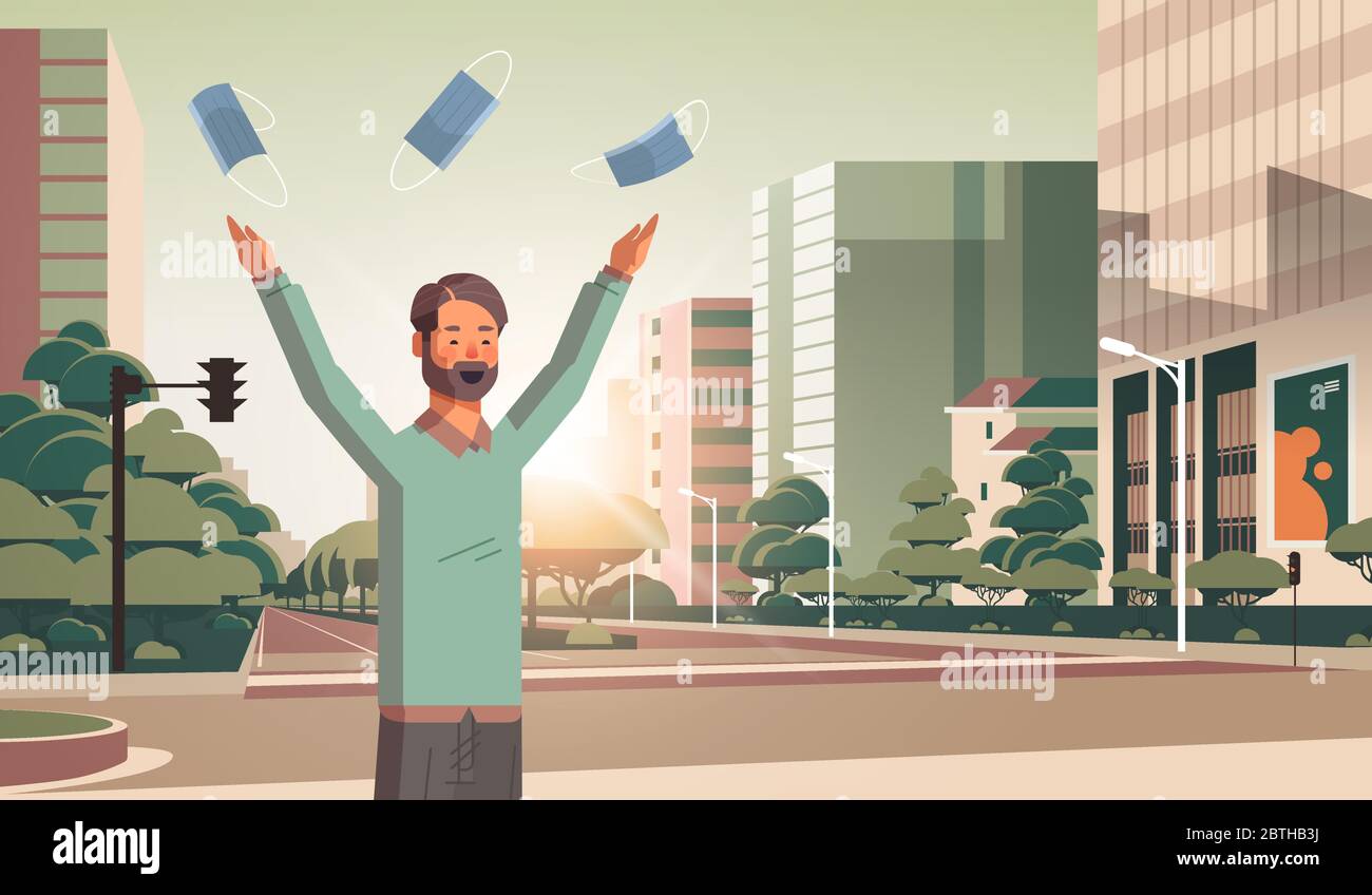 man throwing medical masks coronavirus win defeated covid-19 guy ...