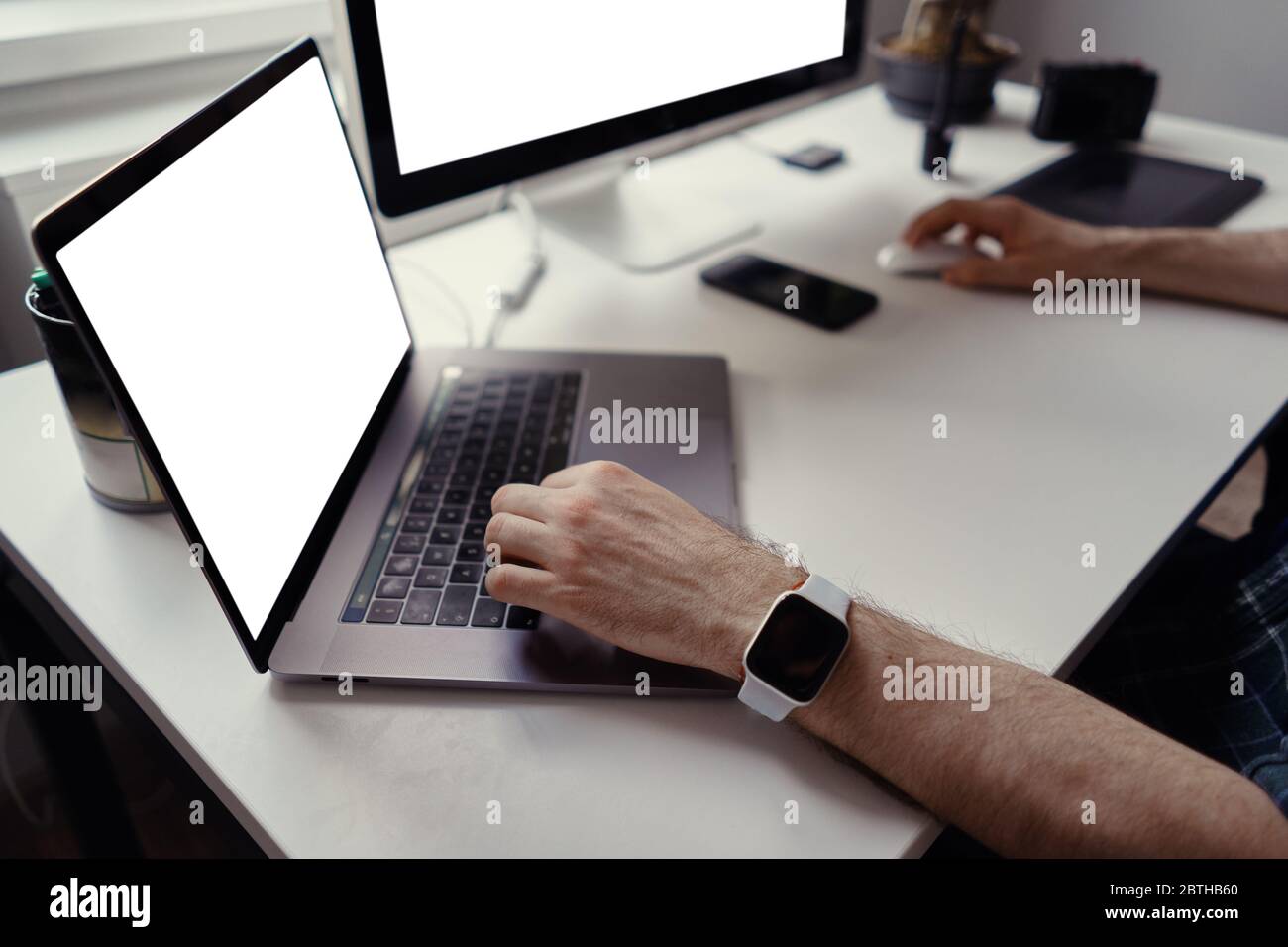 Hands programming mockup laptop home hi-res stock photography and ...