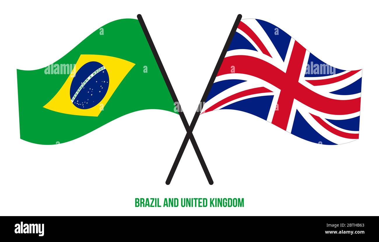 Brazil and United Kingdom Flags Crossed Flat Style. Official Proportion ...
