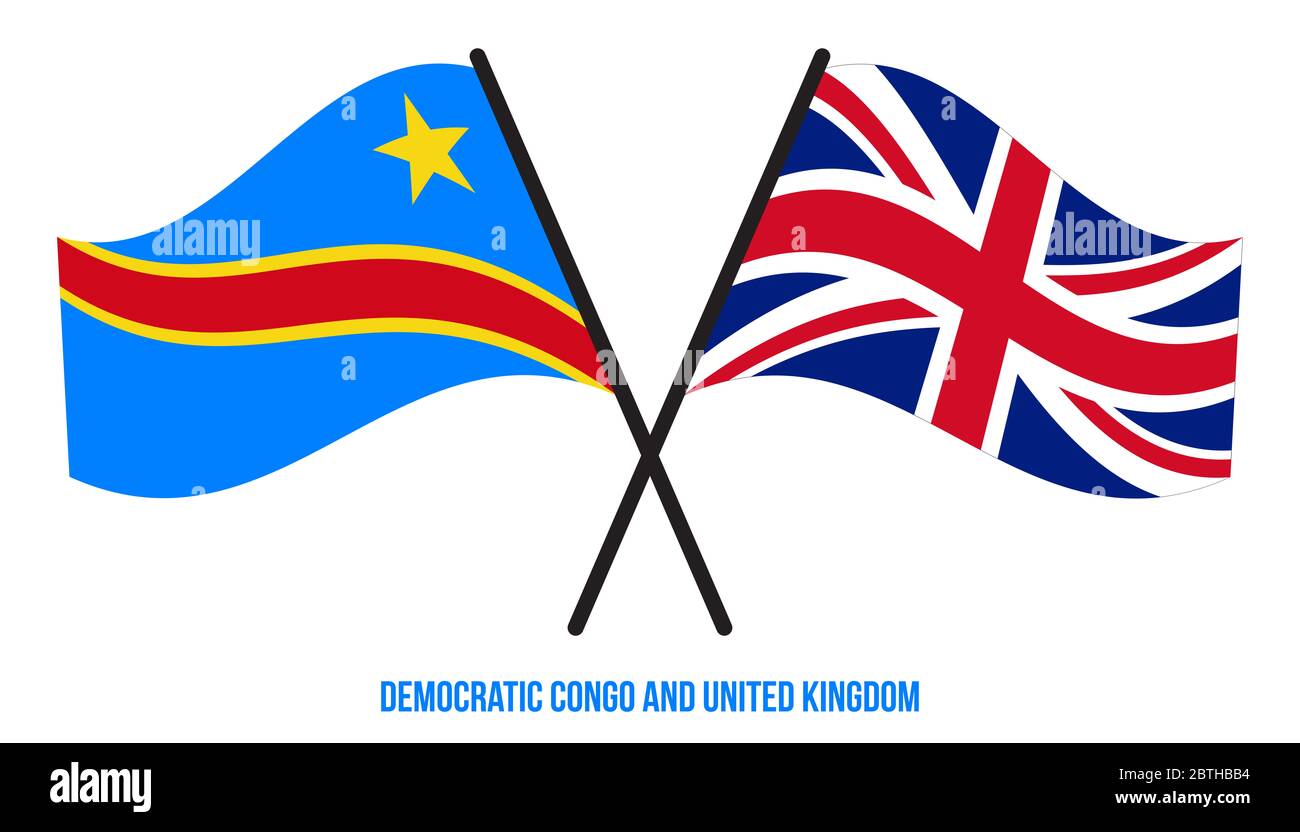 Democratic Congo and United Kingdom Flags Crossed Flat Style. Official ...
