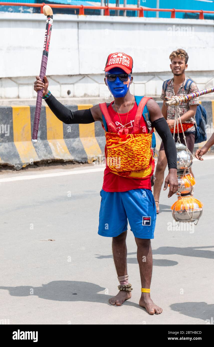 People carrying Kawad with holy water of River Ganga on their shoulders ...