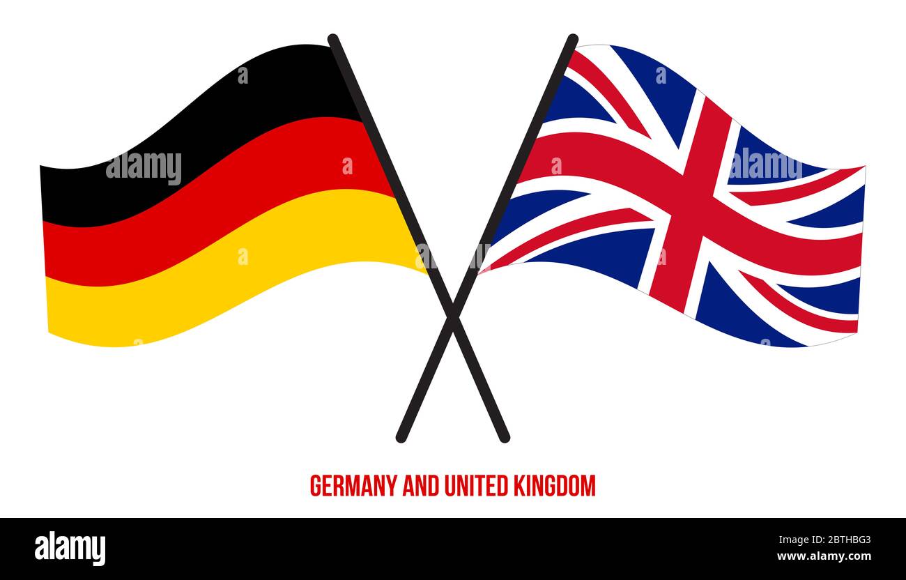 Germany and United Kingdom Flags Crossed And Waving Flat Style ...