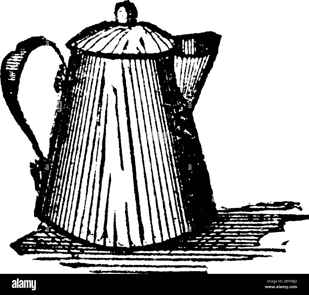 A Coffeepot designed with handle to hold the pot, vintage line drawing ...