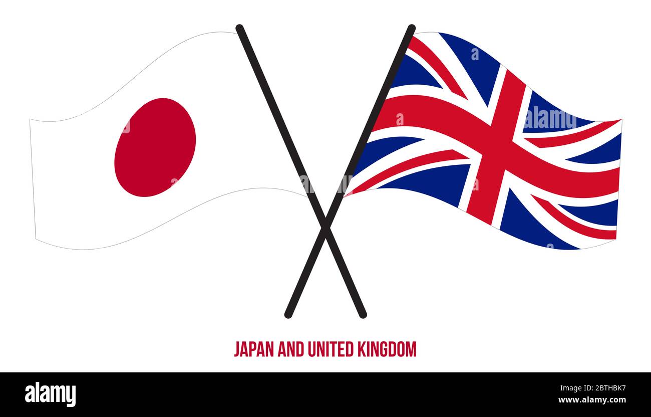 Japan and United Kingdom Flags Crossed And Waving Flat Style. Official ...