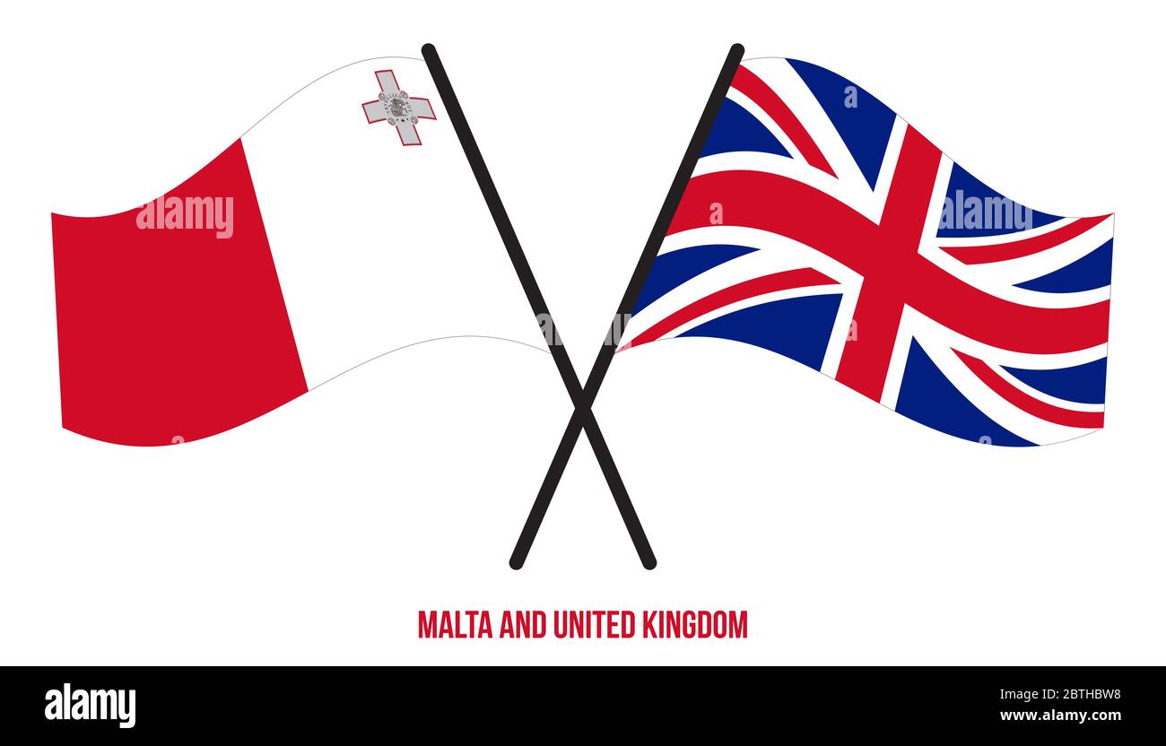 Malta and United Kingdom Flags Crossed And Waving Flat Style. Official ...