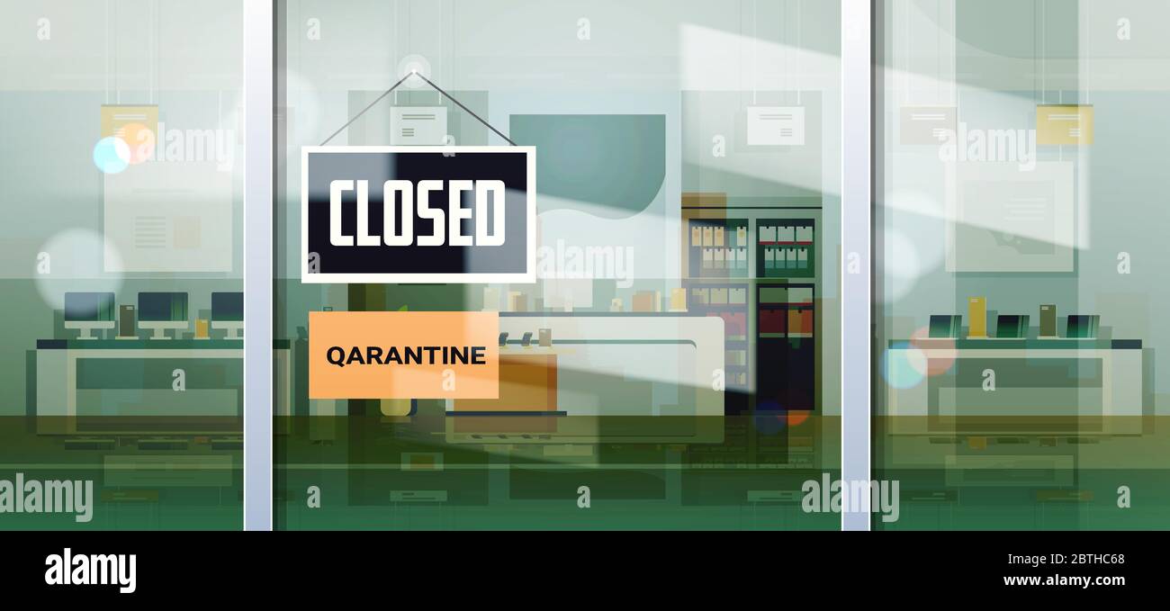 closed sign hanging outside electronics store shop window coronavirus ...