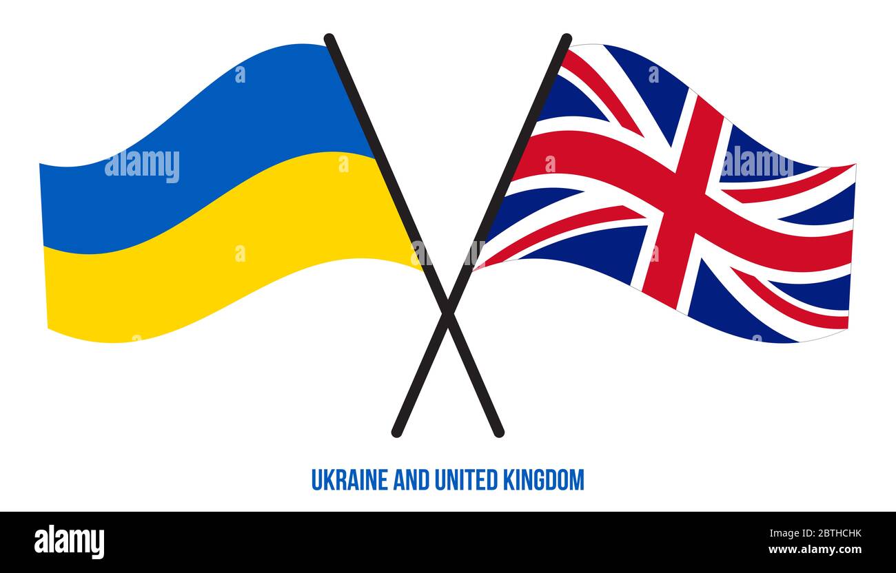 Ukraine and United Kingdom Flags Crossed And Waving Flat Style ...