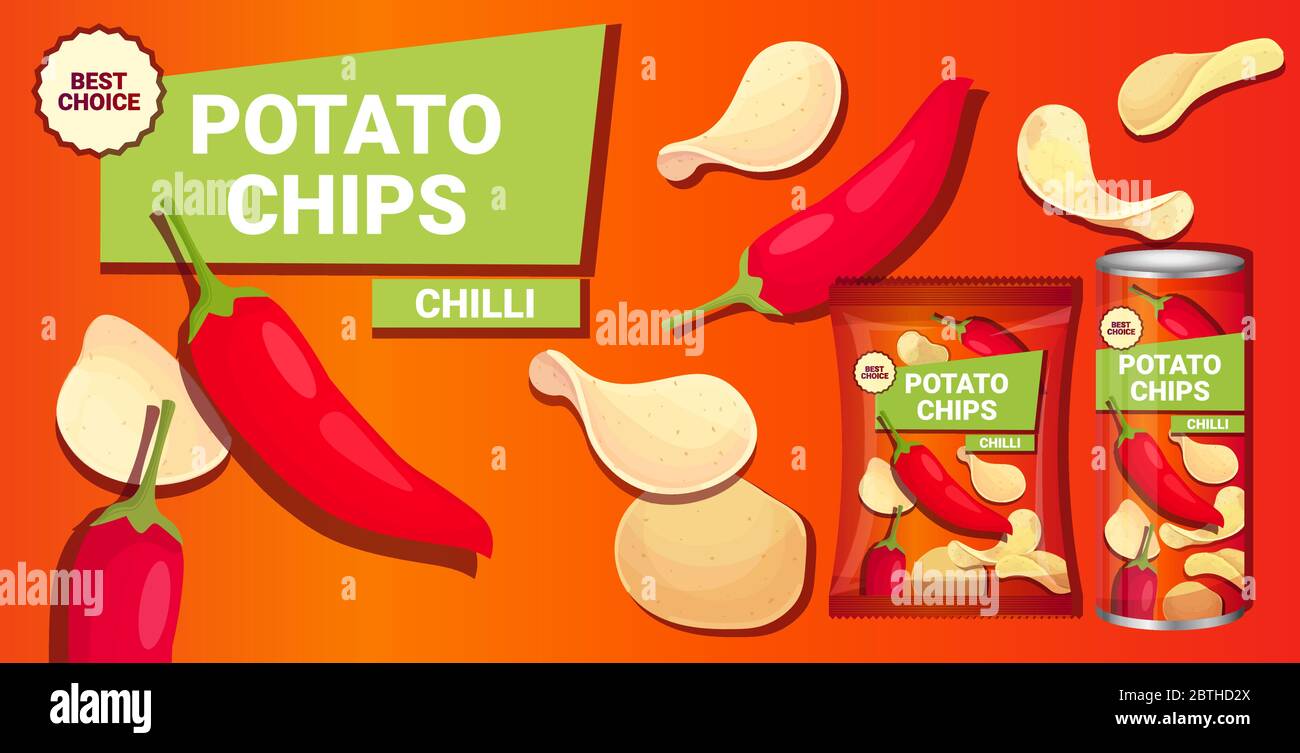 potato chips with chilli pepper flavor advertising composition of ...