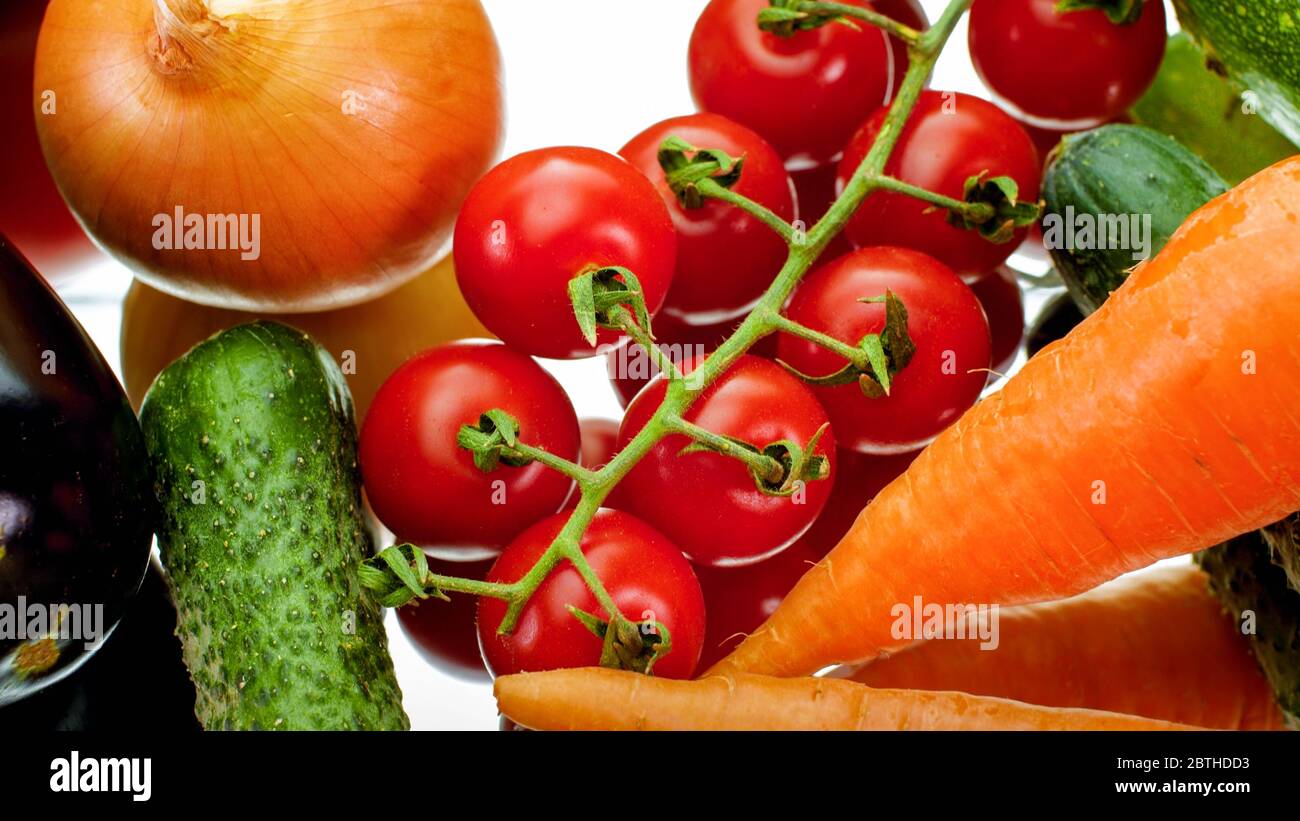 Top view image of fresh ripe vegetables lying on mirror surface Stock ...