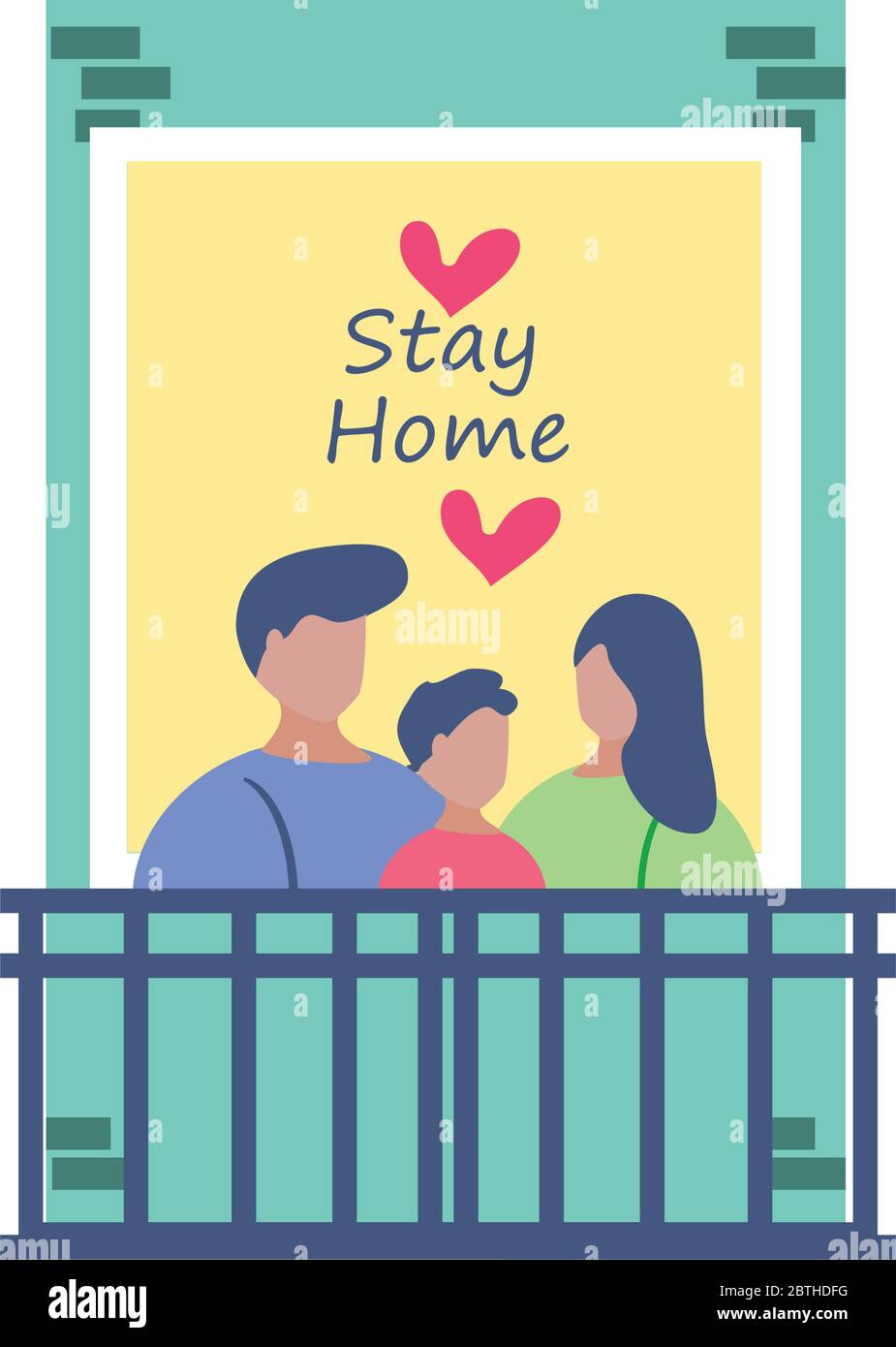 stay at home label with family , coronavirus prevention vector ...