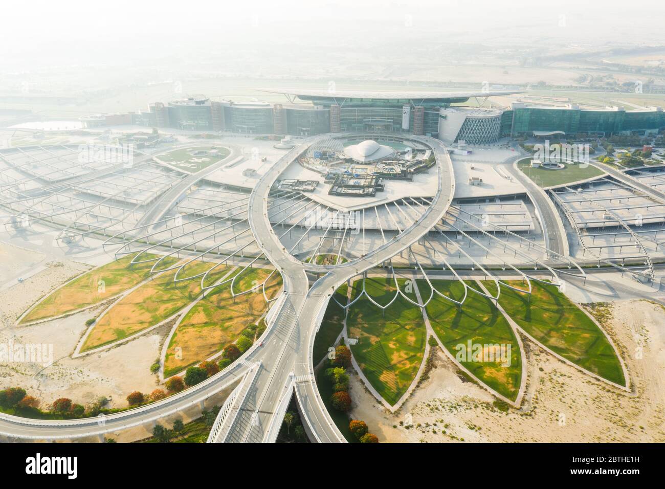 Dubai, UAE - May 24, 2020: Aerial view of the Meydan racecourse complex ...