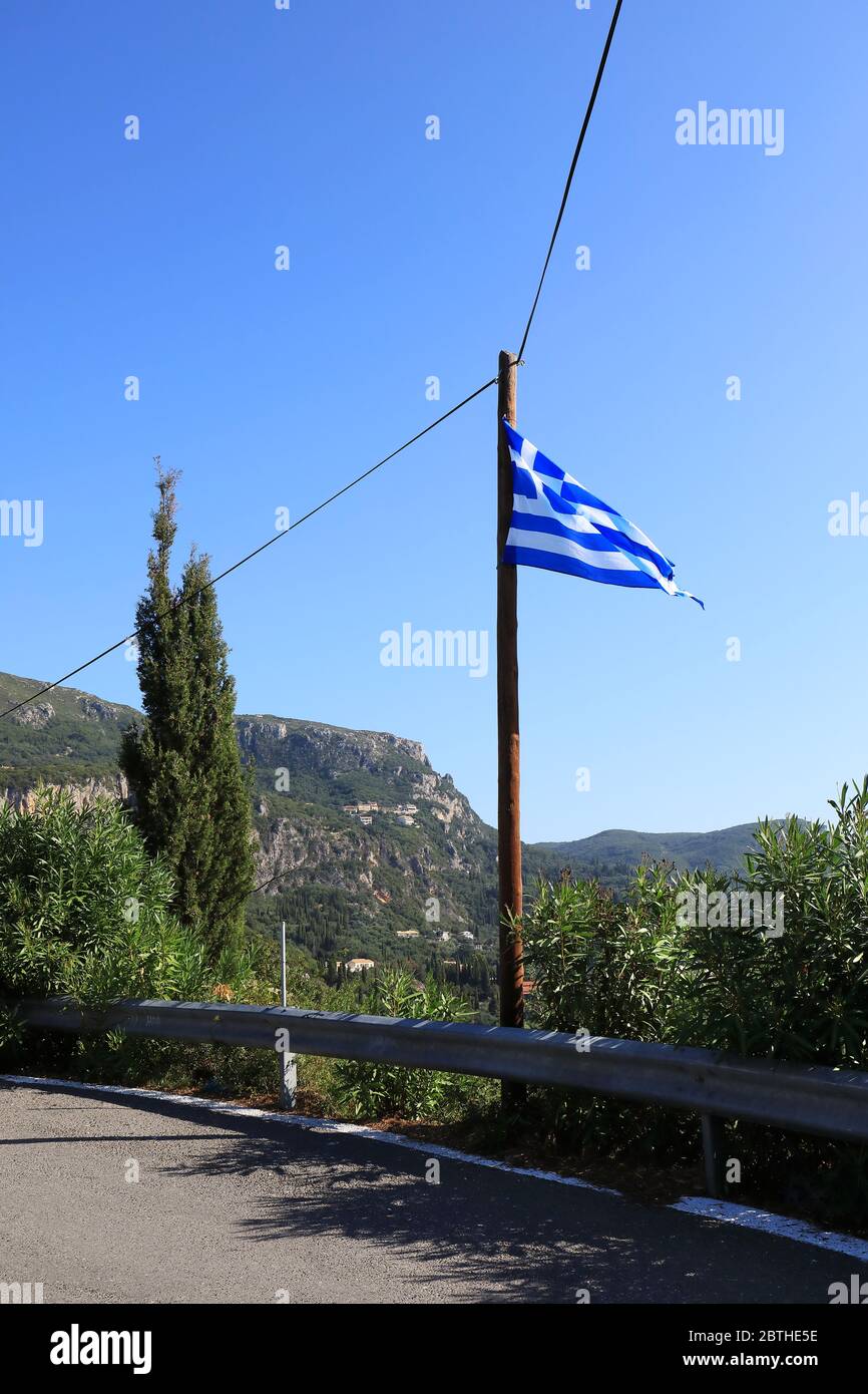 Flag of Greece on Corfu Island Stock Photo - Alamy