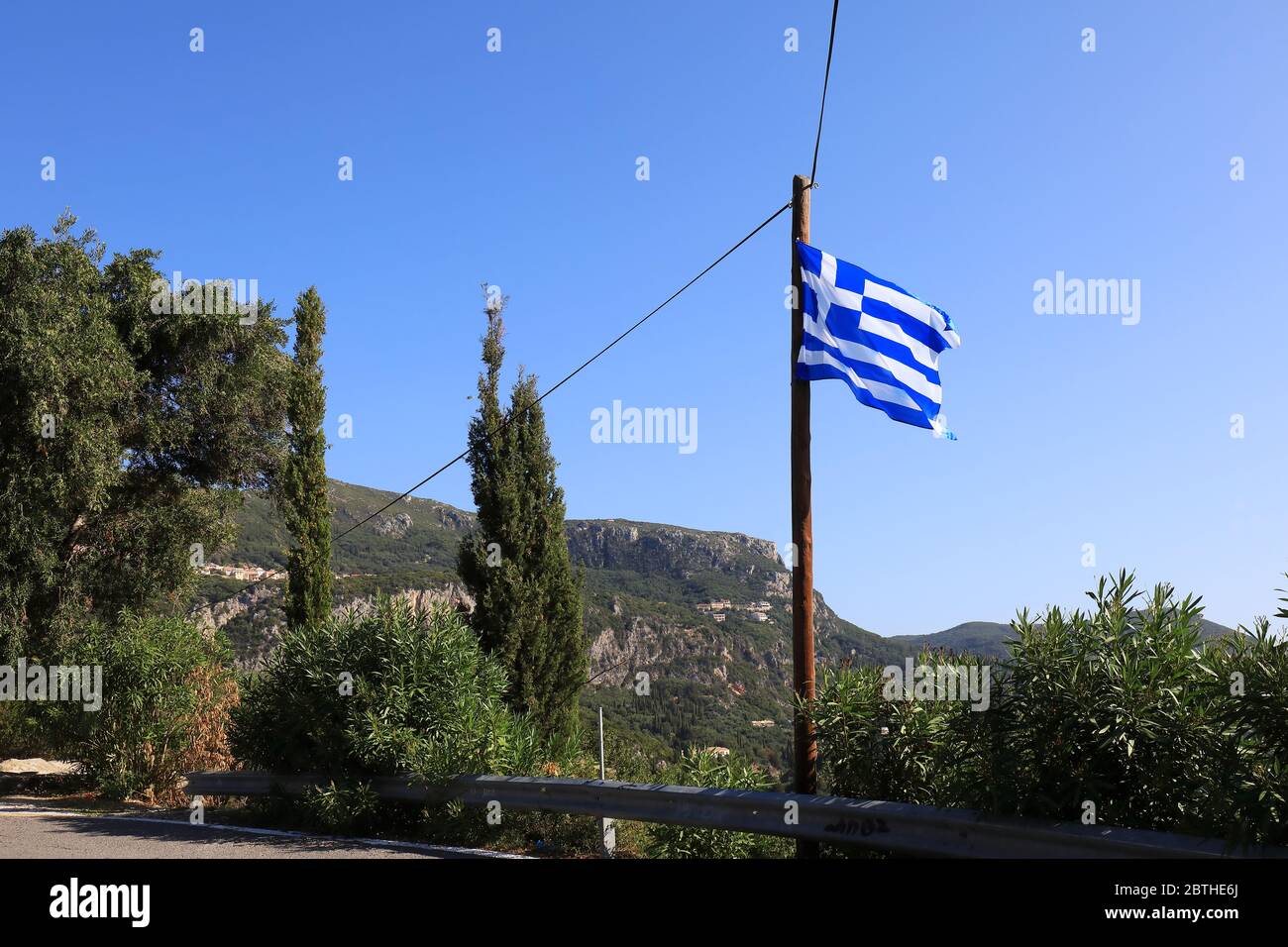 Flag of Greece on Corfu Island Stock Photo - Alamy
