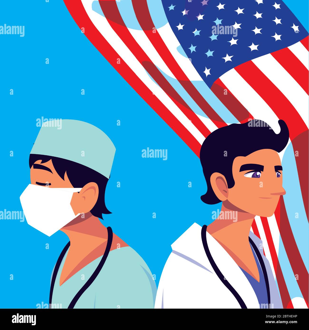 Men doctors with uniforms and masks with usa flag design of Medical ...