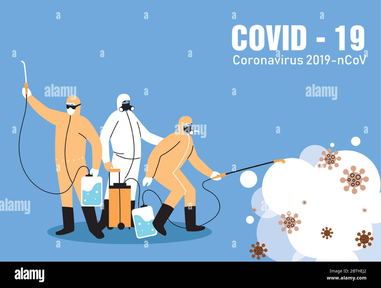 people with biosecurity suit for disinfection of covid-19 vector ...