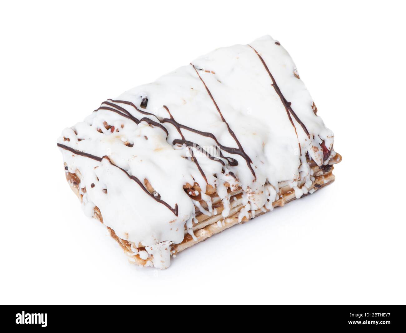 Sweet white chocolate icing puff pastry isolated over white background ...