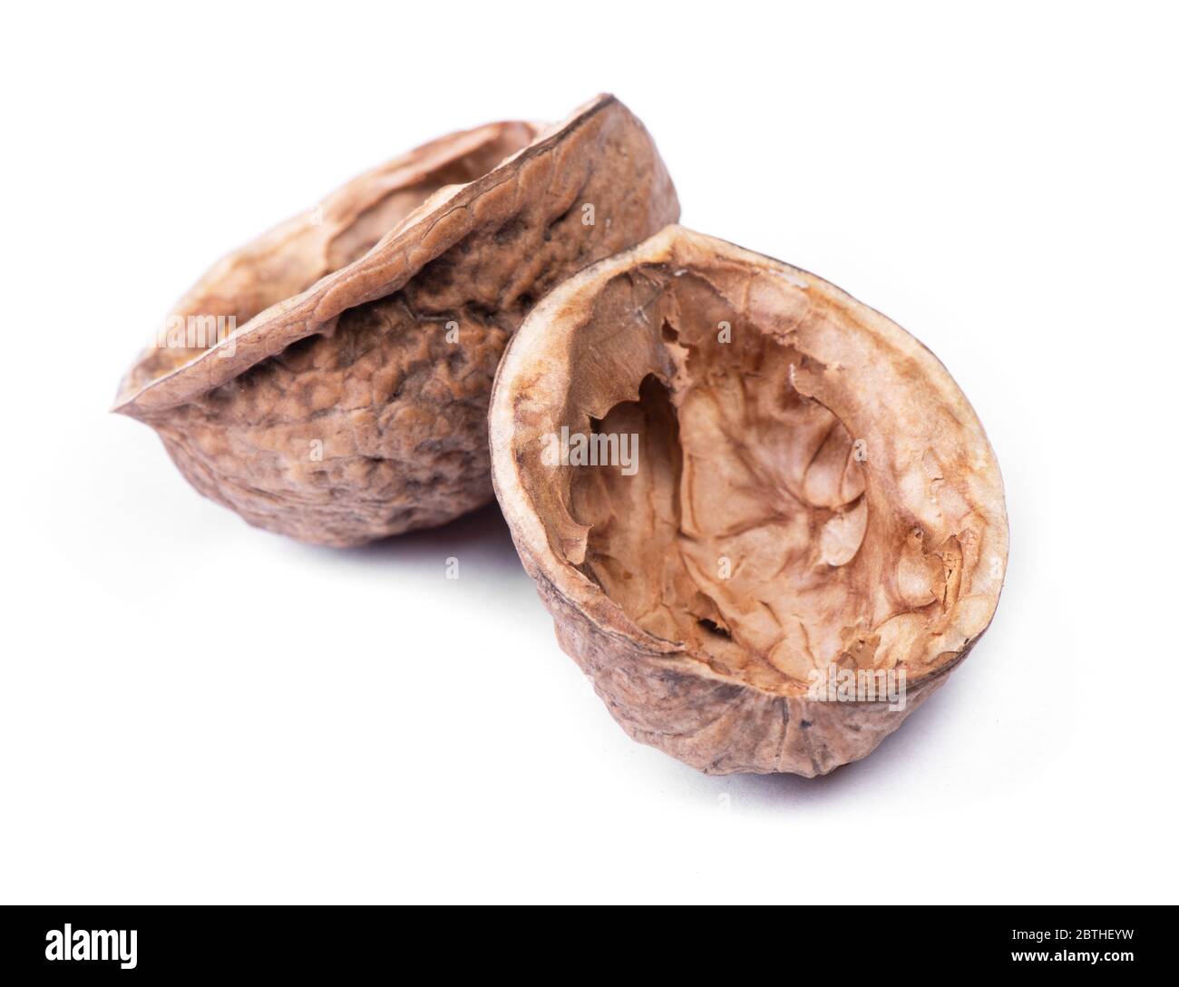 Empty shell of walnut isolated over white background Stock Photo - Alamy