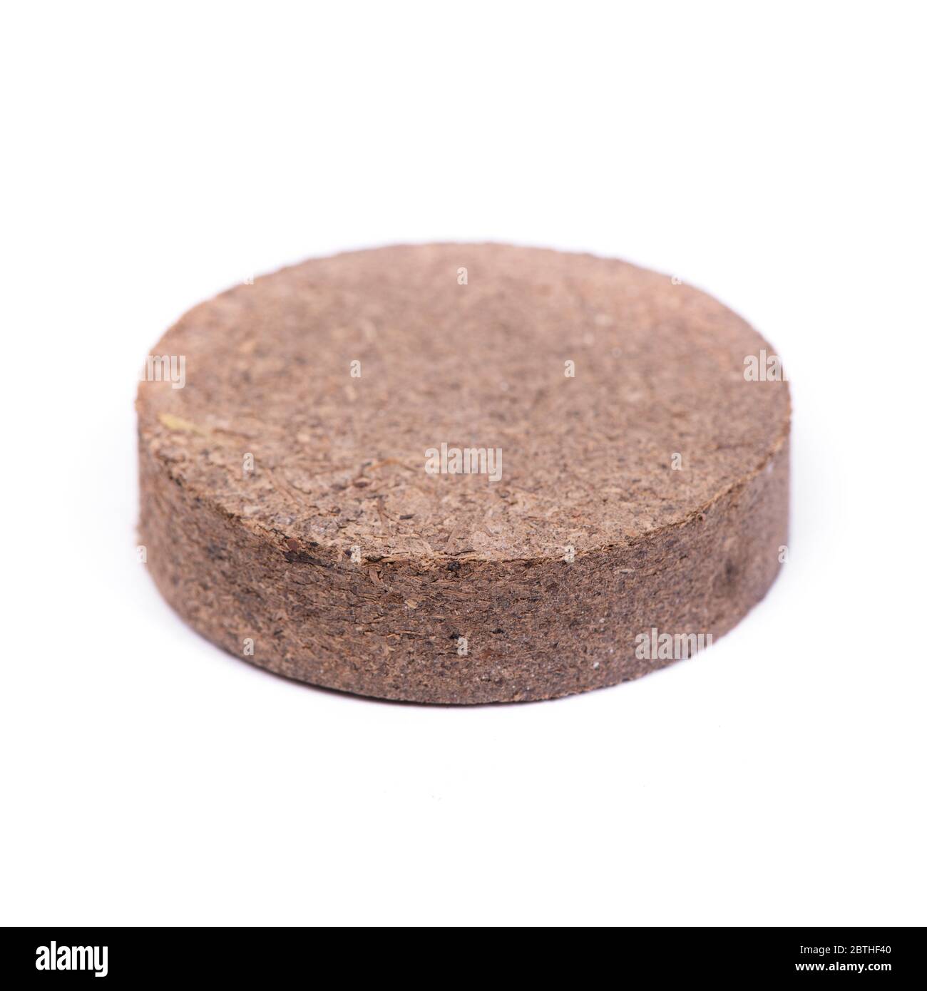 Dry peat pellets, compressed compost tablet isolated over the white ...