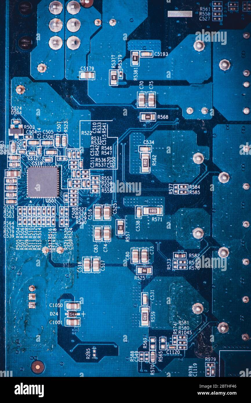 Texture of computer circuit board, blue motherboard background Stock ...