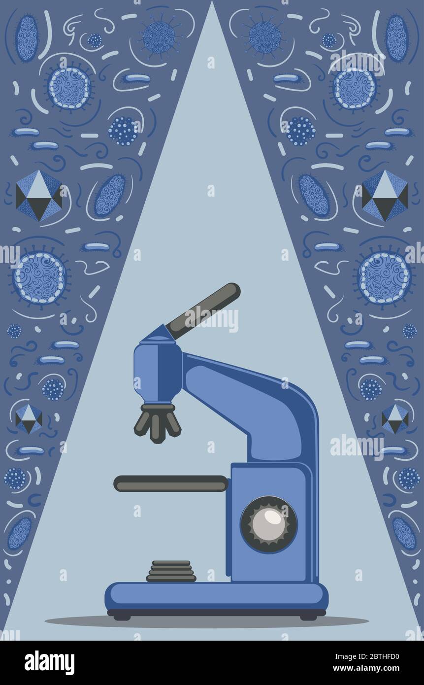 Viruses, microbes, bacteria and laboratory microscope design Stock ...