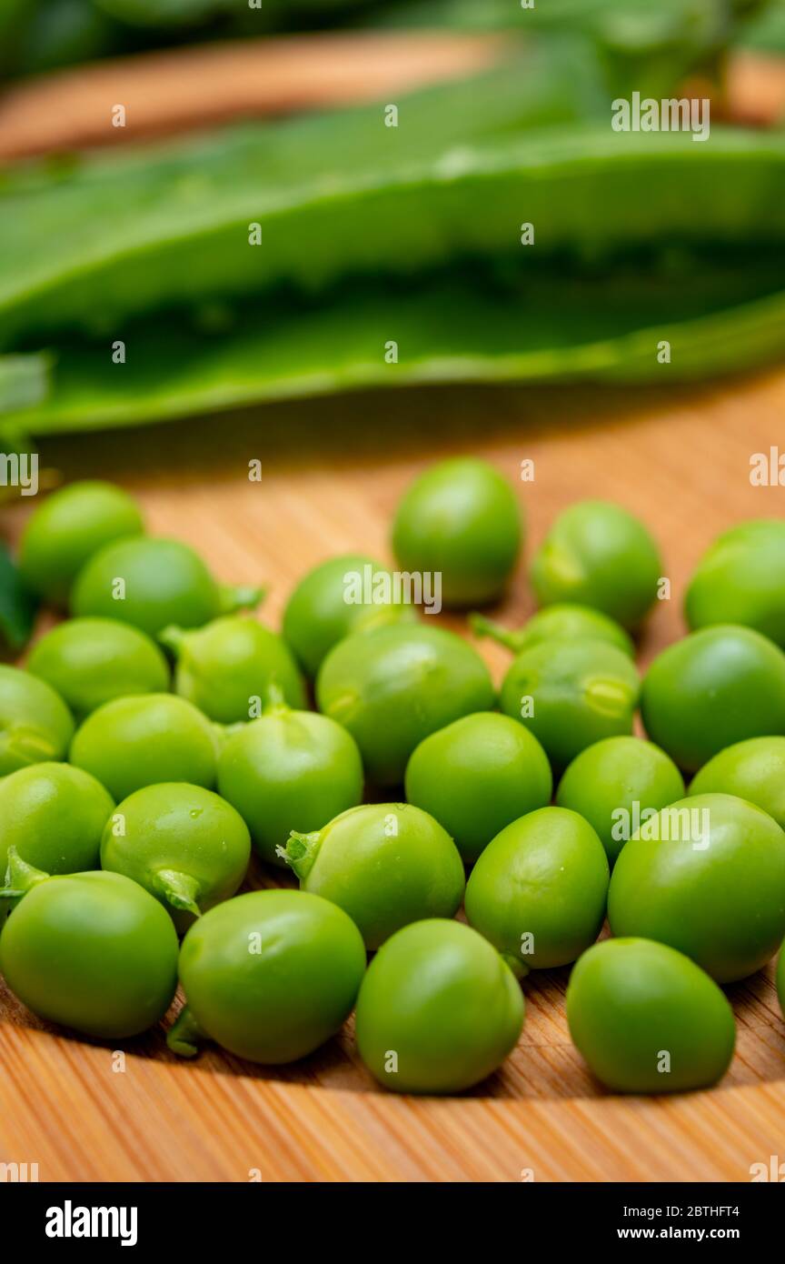 New harvest of fresh ripe green peas legumes Stock Photo - Alamy