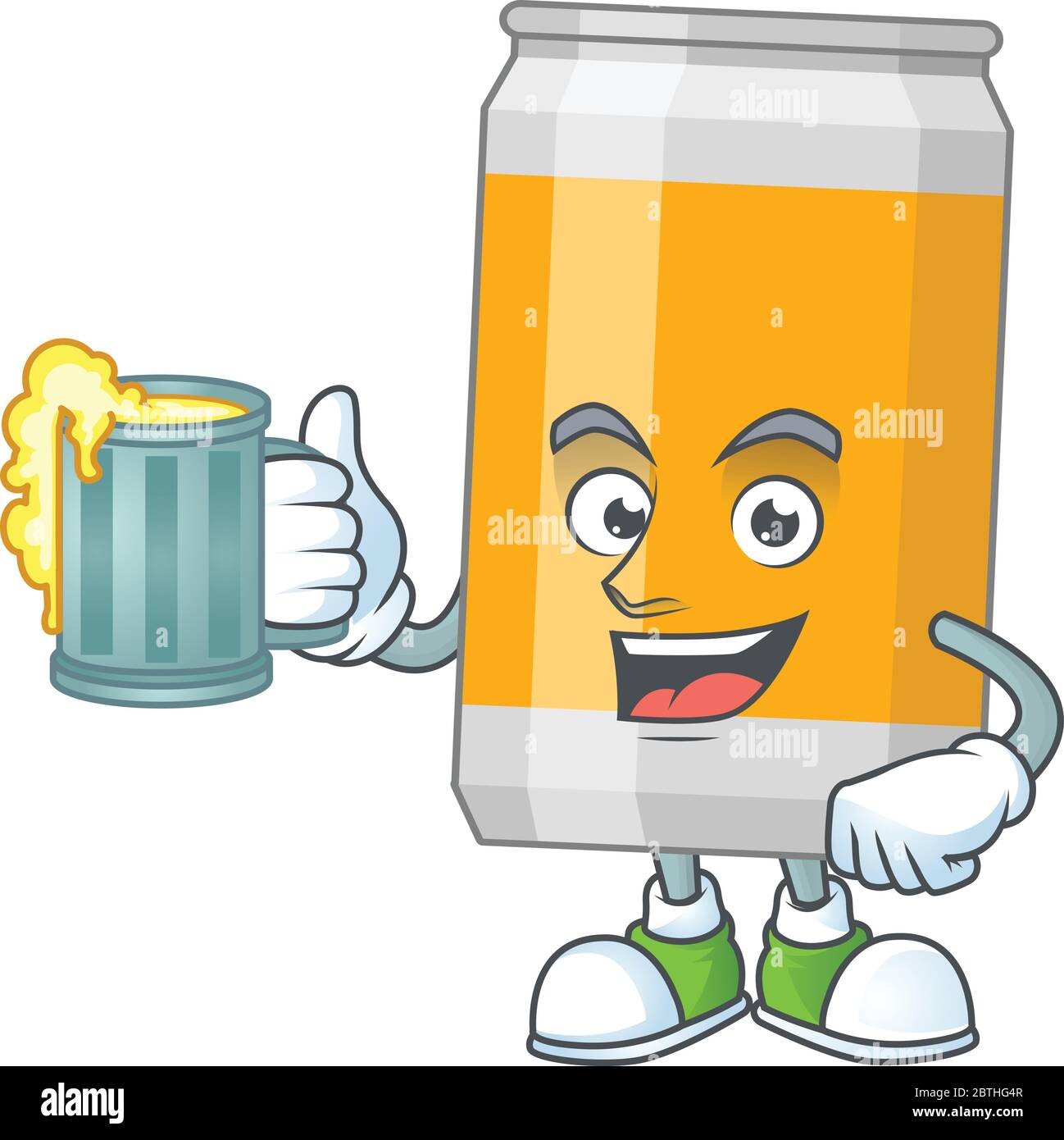 A cheerful beer can cartoon mascot style toast with a glass of beer ...