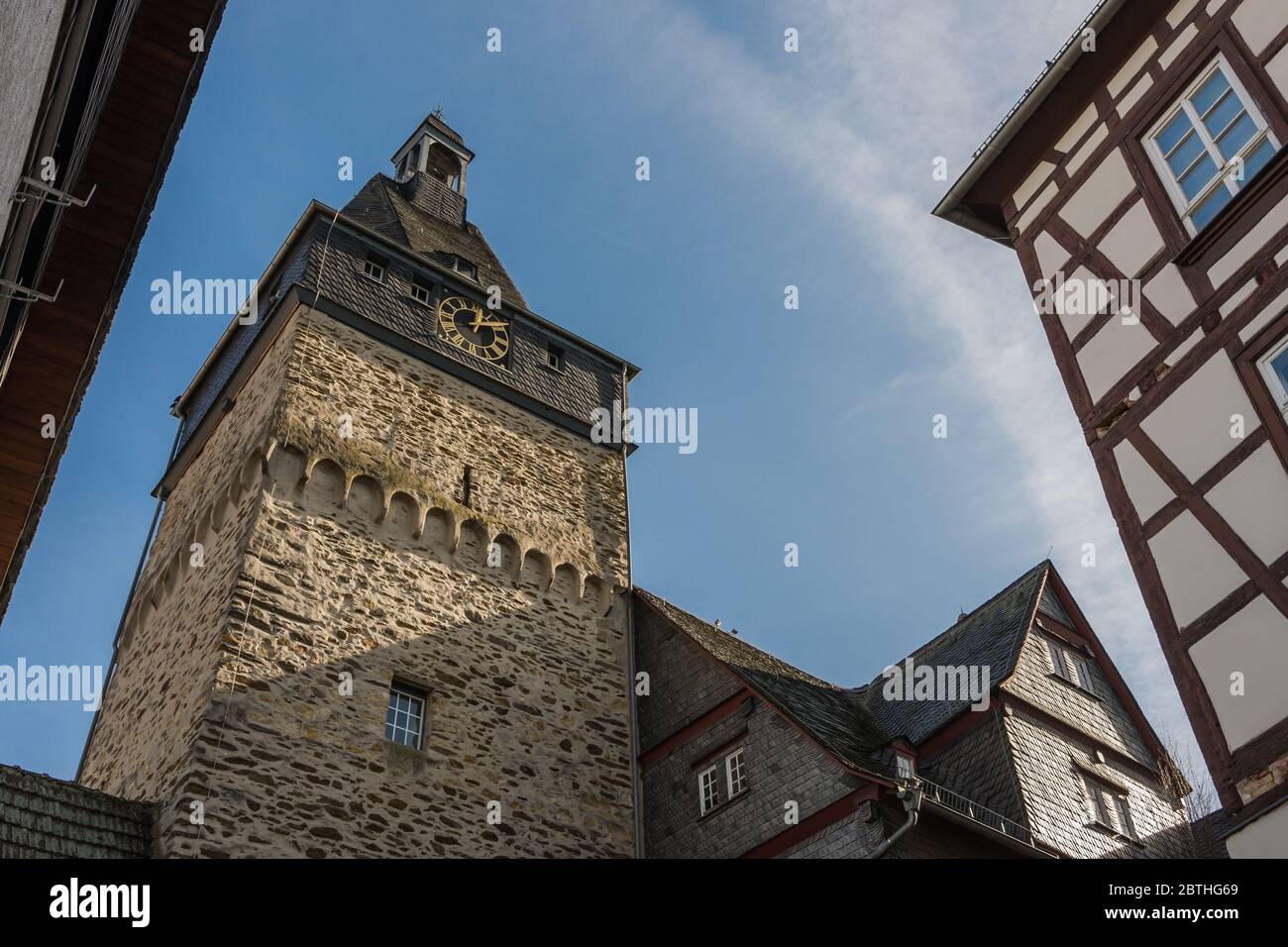 Obertorturm and half-timbered house, Bad Camberg, Taunus, Hesse ...