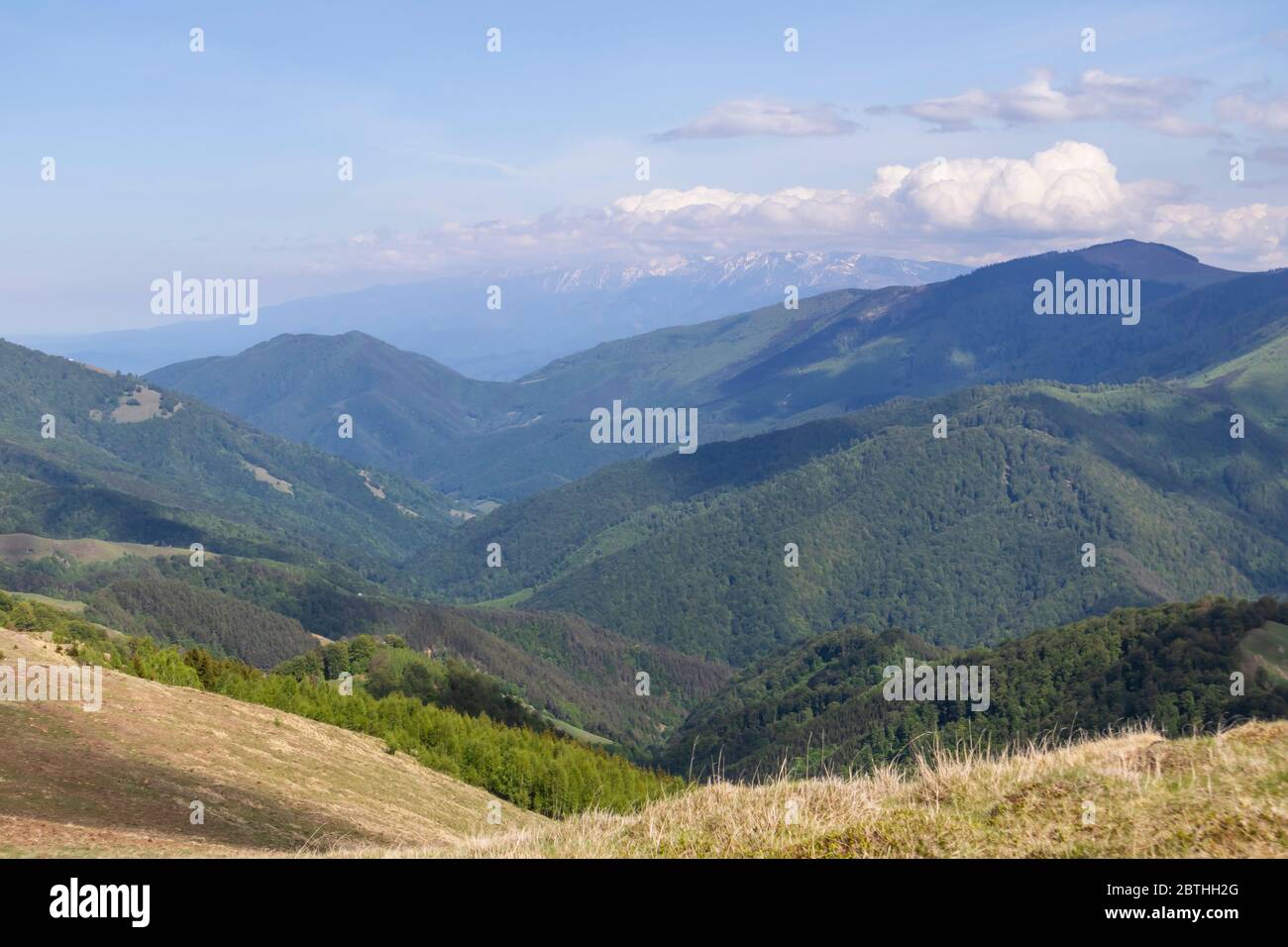 The Country of the Shepherds. Panoramic view over Cindrel Mountains ...