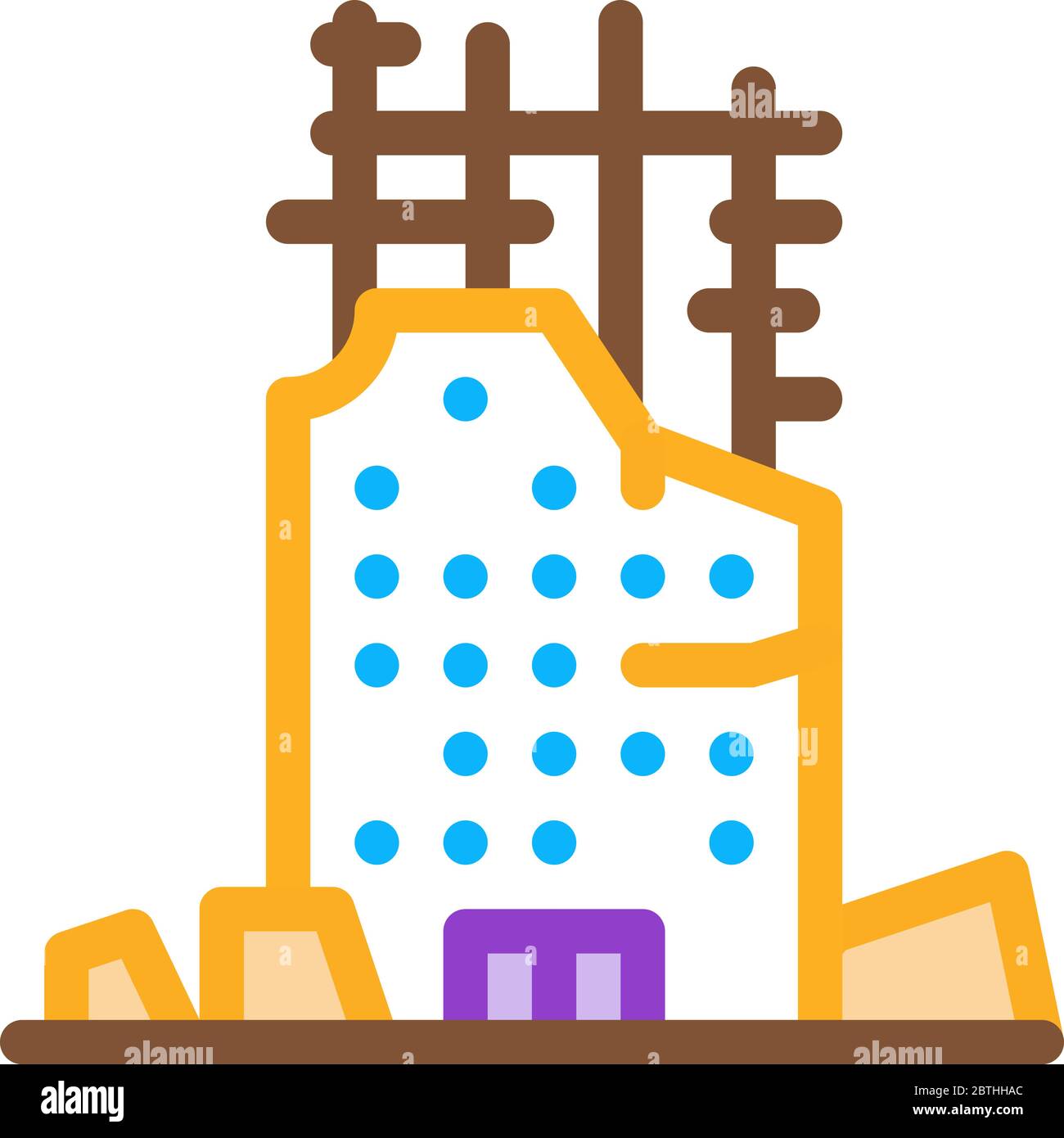 collapse of house to initial foundation icon vector outline ...