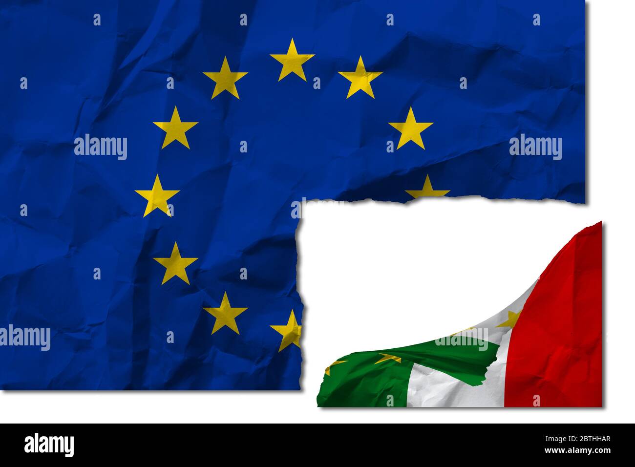 Italian flag torn from that of Europe. Italian flag torn from the flag ...