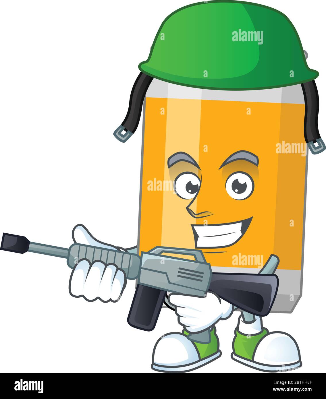 A mascot design picture of beer can as a dedicated Army using automatic ...